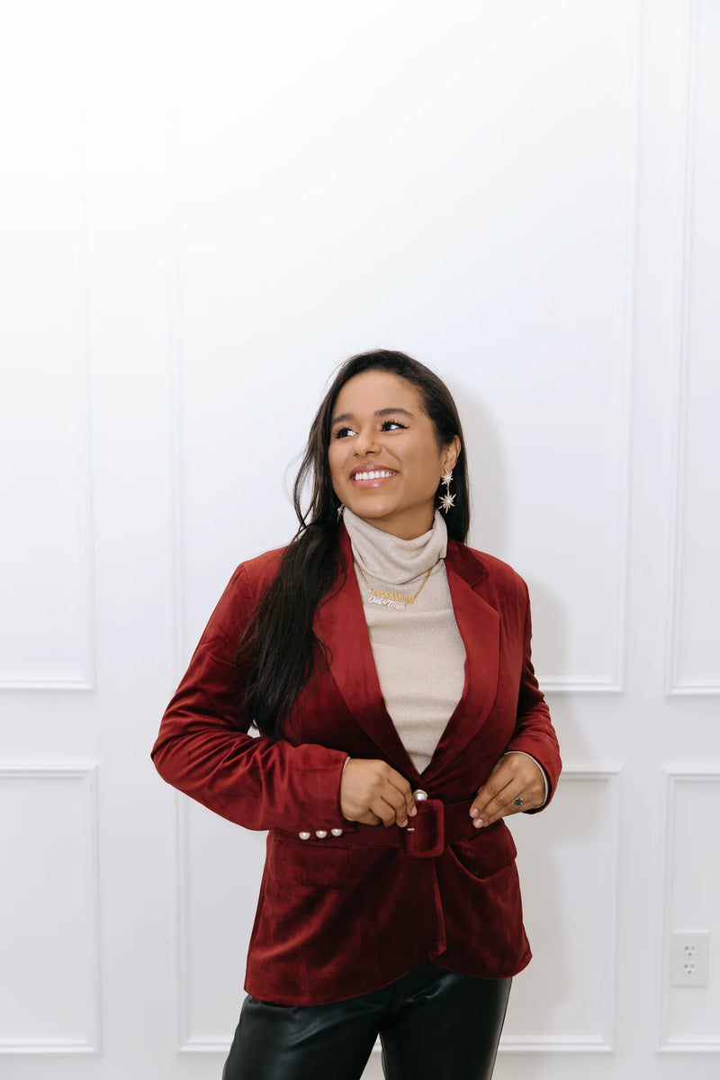 So Scarlet it was Maroon Velvet Blazer – Lighthouse Boutique